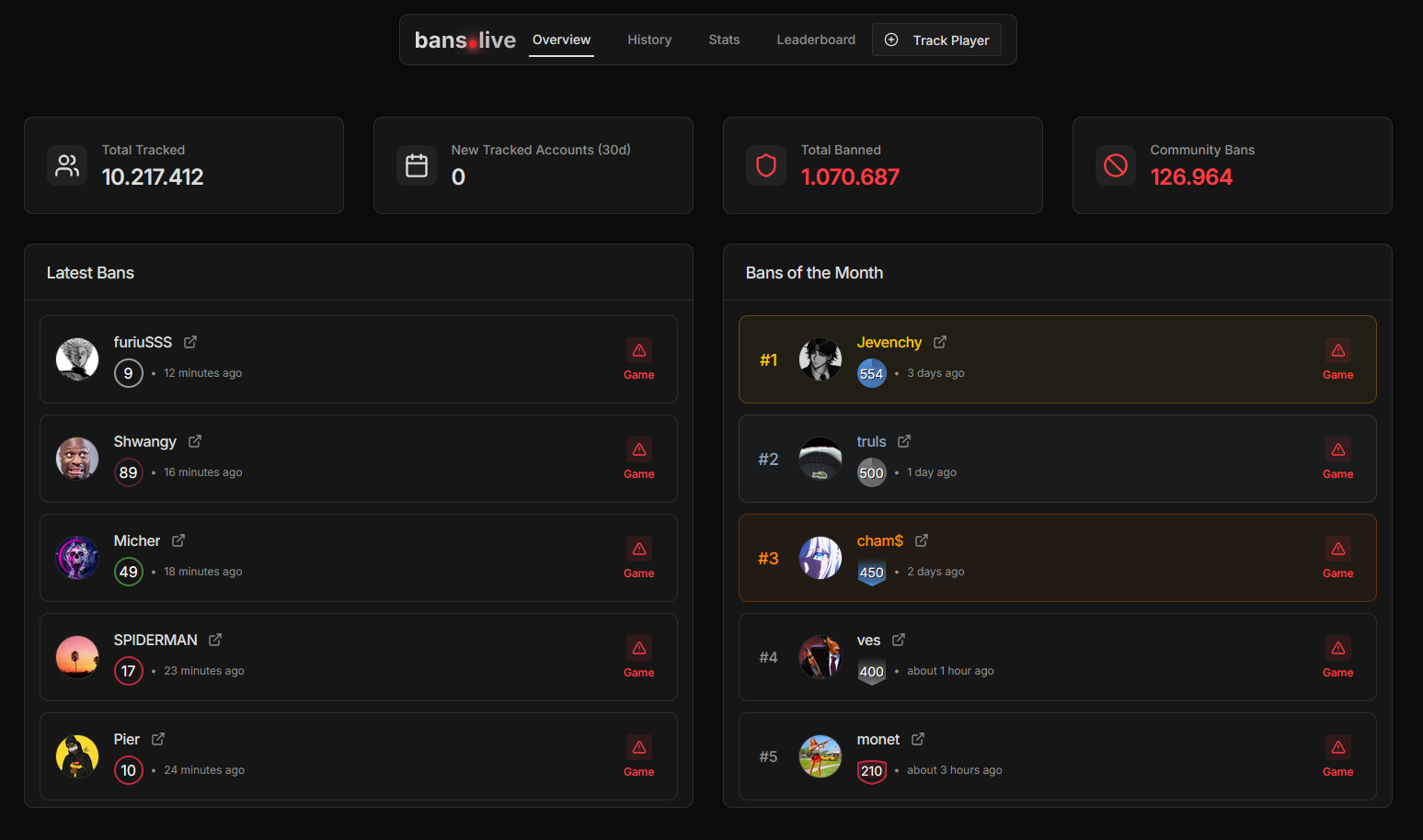bans.live - Steam Ban Tracker